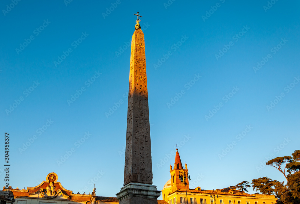 Rome Italy. The Flaminio Obelisk of Piazza del Popolo, which symbolizes ...