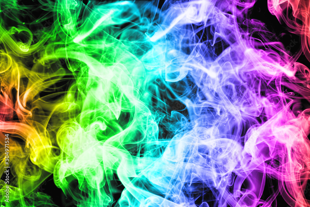 Fondo negro con humo de colores. Stock Illustration | Adobe Stock