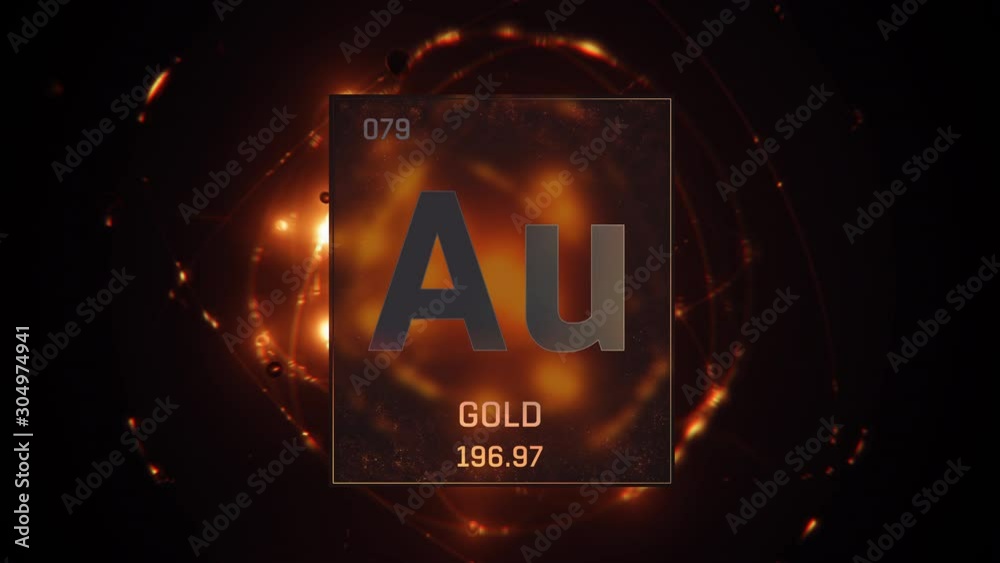 Gold as Element 79 of the Periodic Table. Seamlessly looping 3D ...