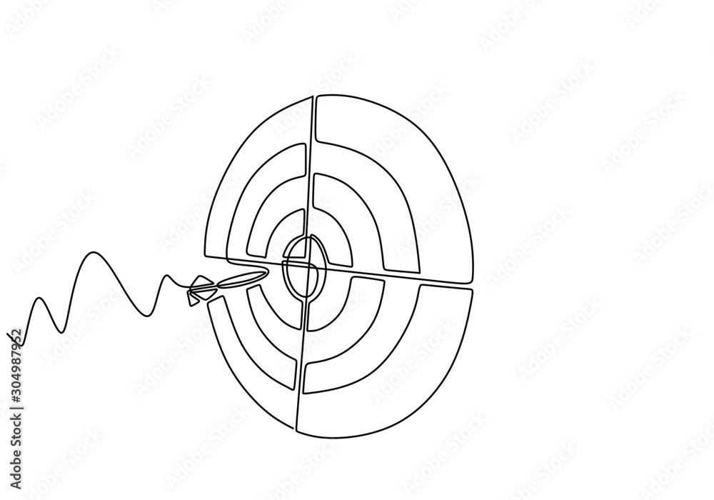 Target with arrow. Goal achieve concept. Vector one continuous line ...