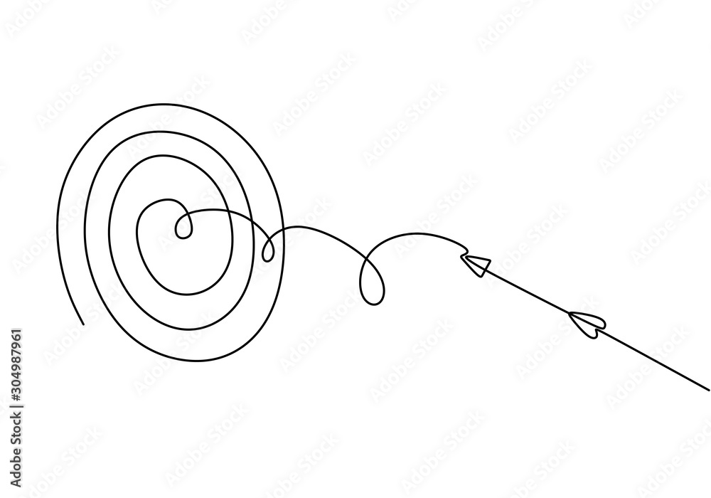 Target with arrow. Goal achieve concept. Vector one continuous line ...