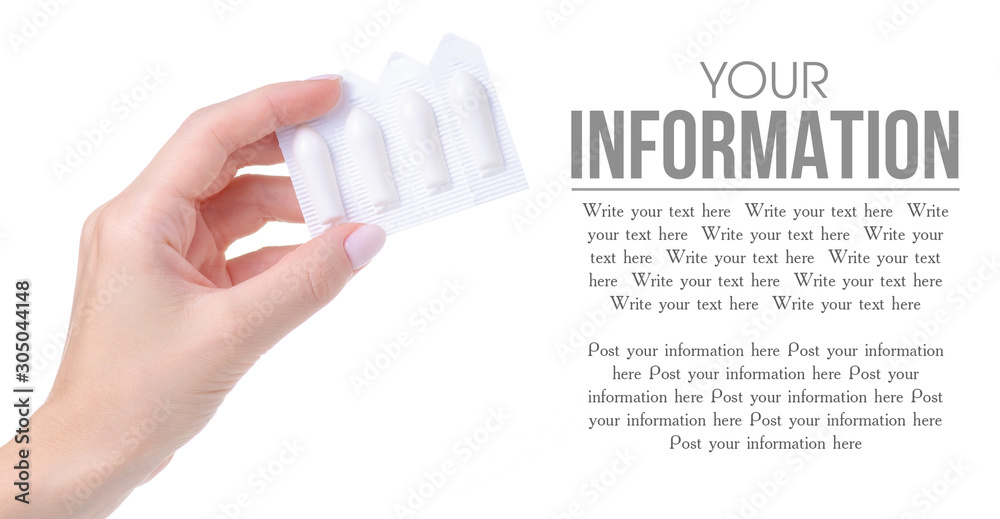 Suppositories in hand health medicine on a white background. Isolation ...