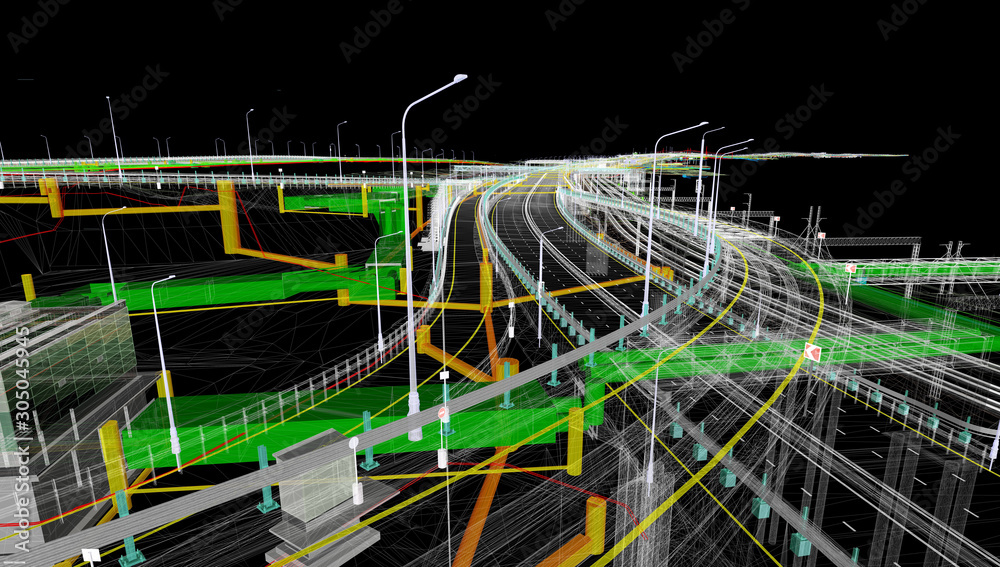The BIM model of the object of transport infrastructure of wireframe ...