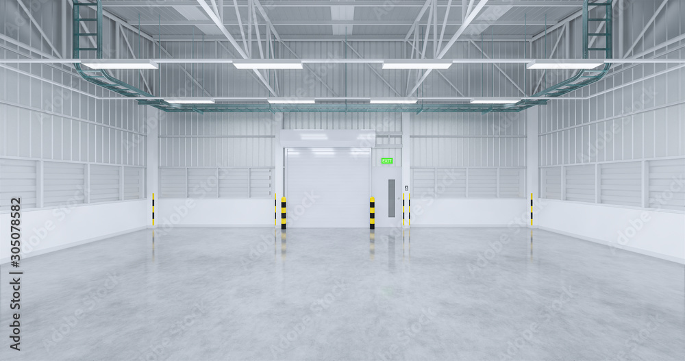 Roller door or roller shutter inside factory, warehouse or industrial ...
