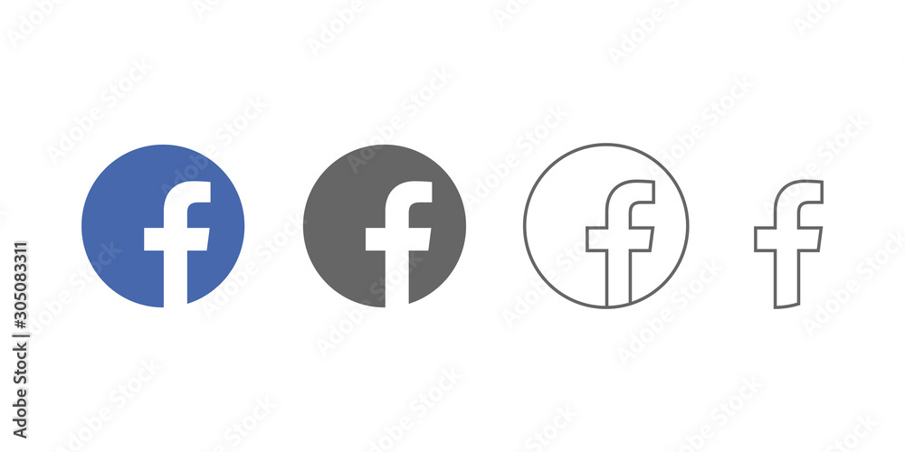 Facebook logo and icon printed on white background in different styles ...