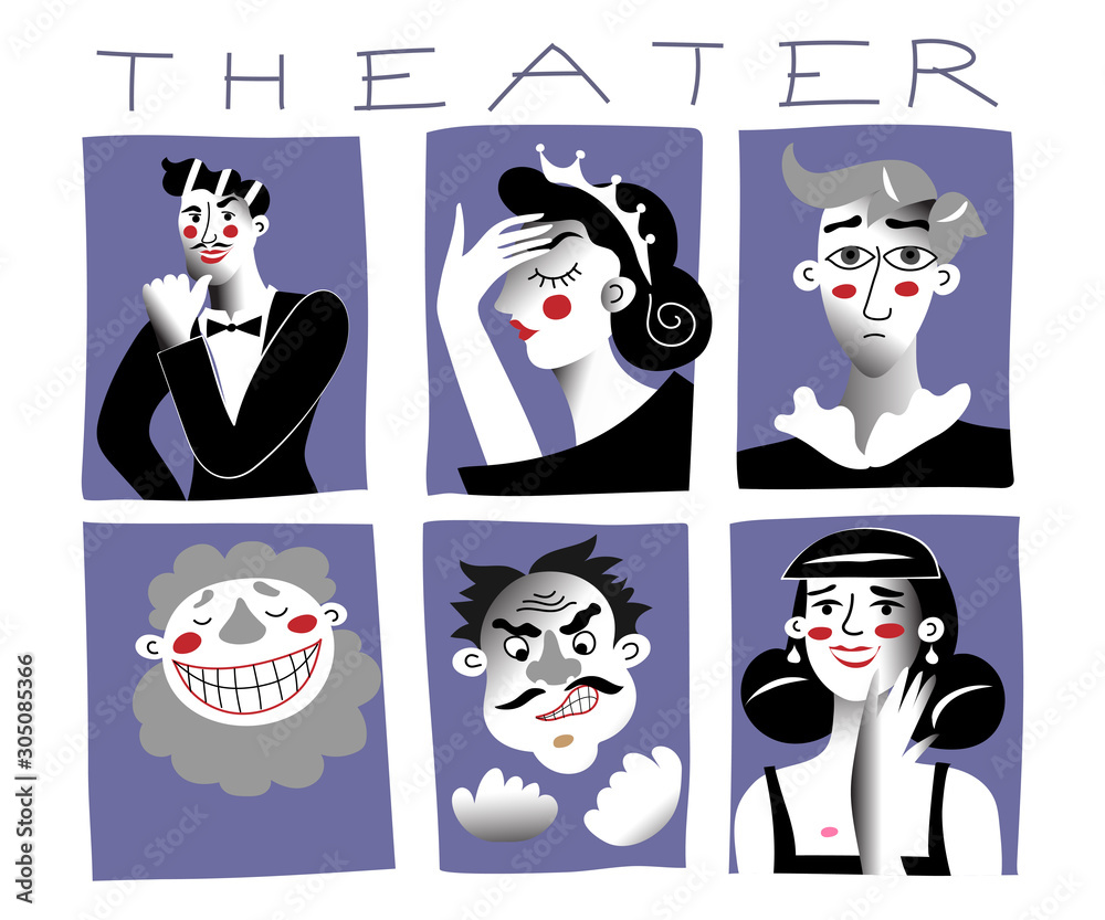 Theater characters flat vector illustrations set Stock Vector | Adobe Stock
