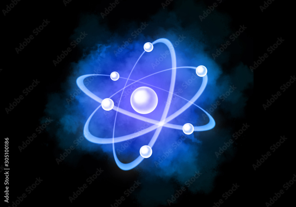Colorful atomic particle background science. Atomic structure. And ...