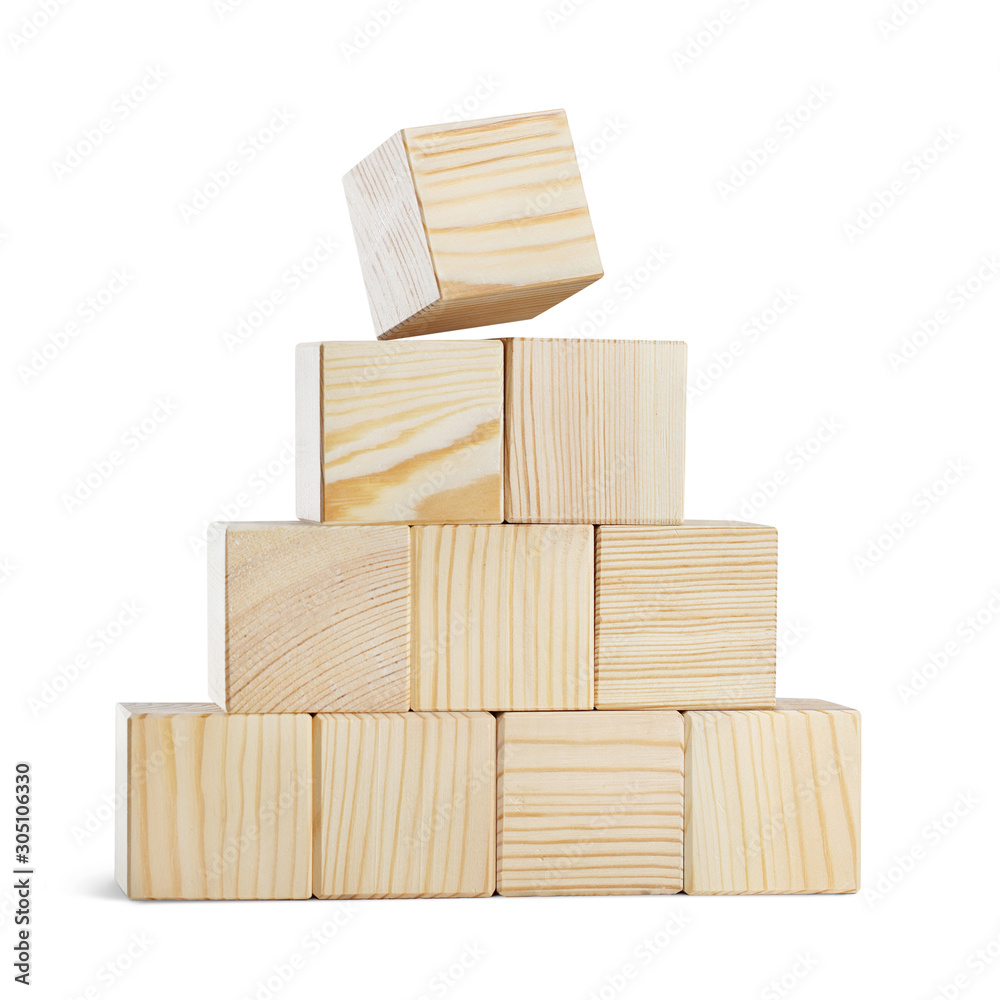 Pyramid of ten wooden cubes, isolated on white background Stock Photo ...
