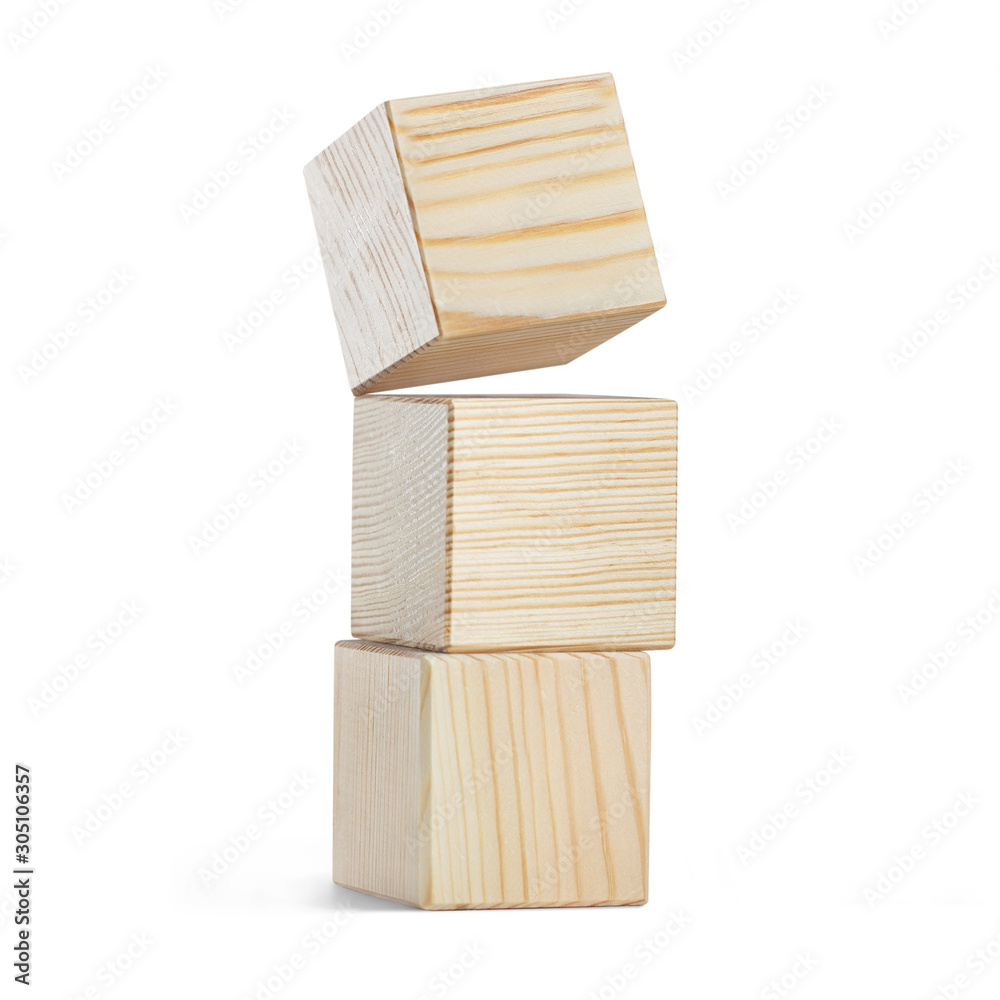 Tower of three wooden cubes, isolated on white background Stock Photo ...