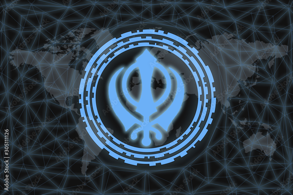 Symbol of Sikhism with modern design. With a dark background and a ...