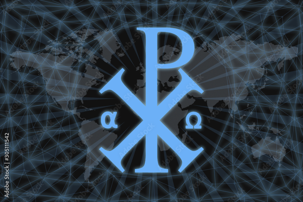 symbol of chi rho with modern design. With a dark background and a ...