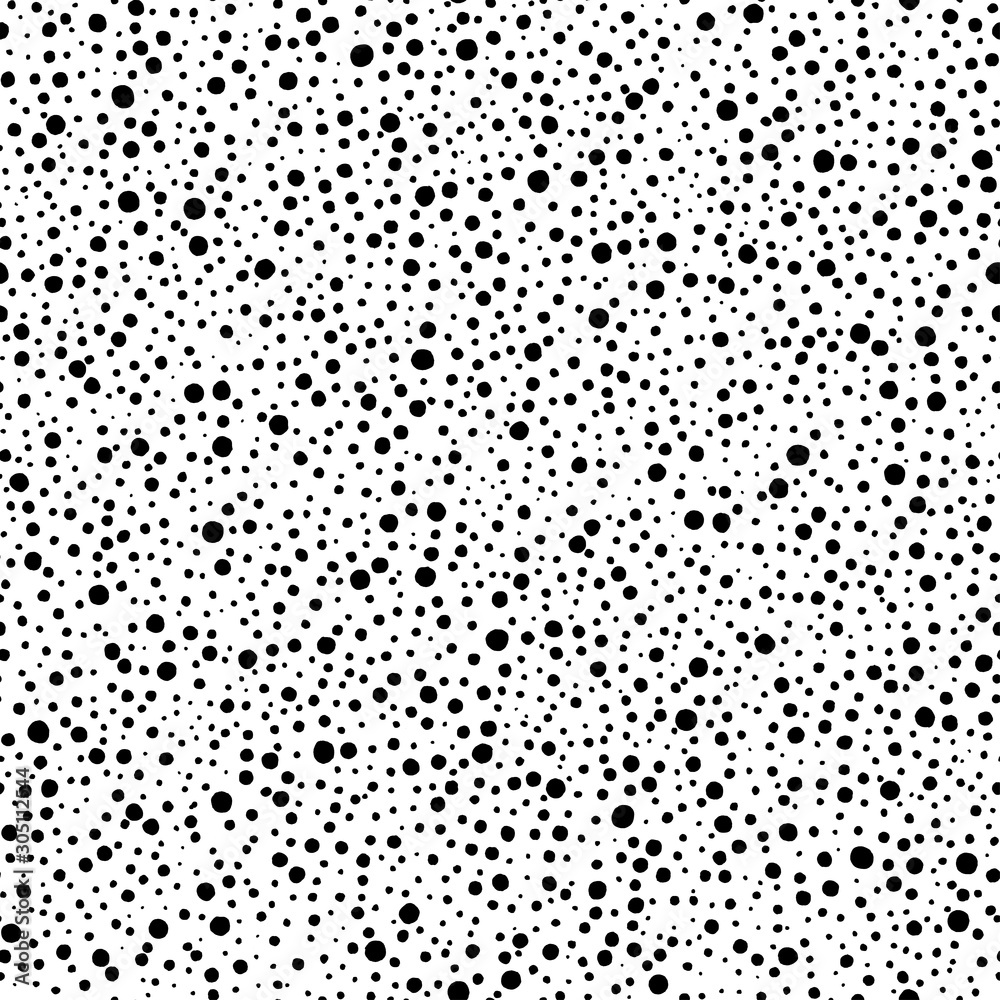 Black and white seamless polka dot pattern. Random ink circles and ...