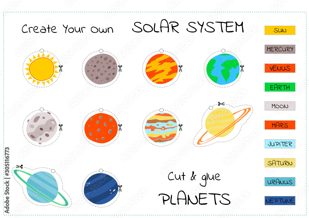 Set of hand drawn cartoon planets of the solar system. Solar system ...