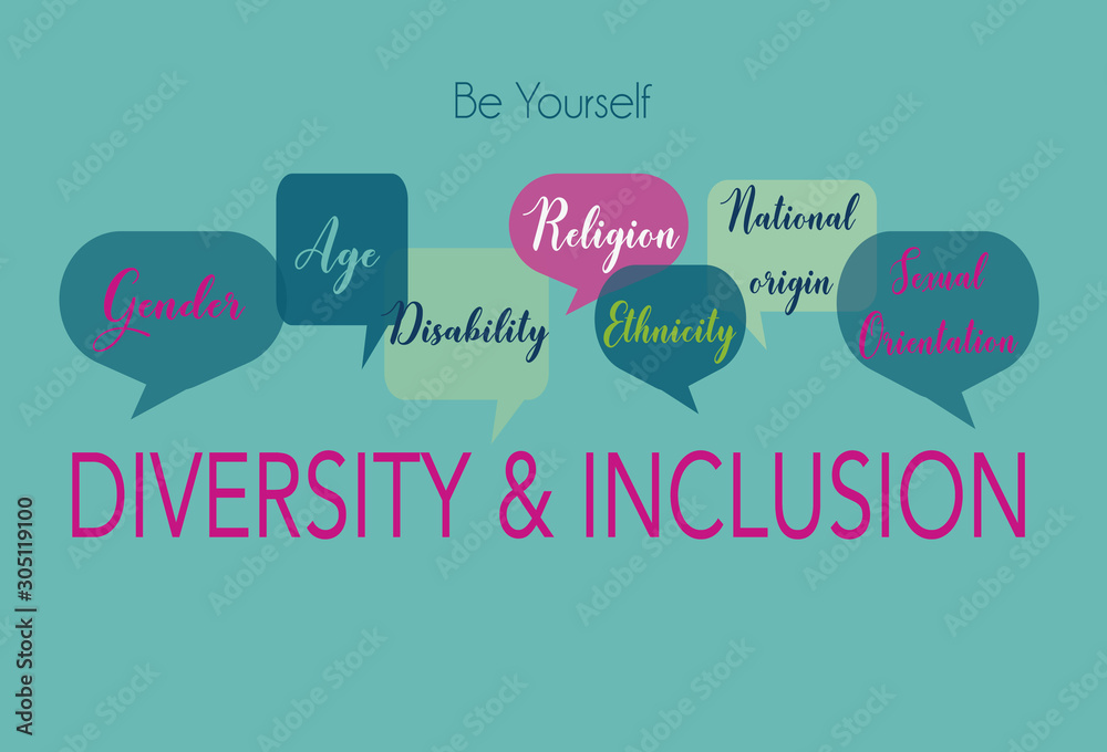 Diversity and Inclusion, word bubbles, green background Stock Vector ...