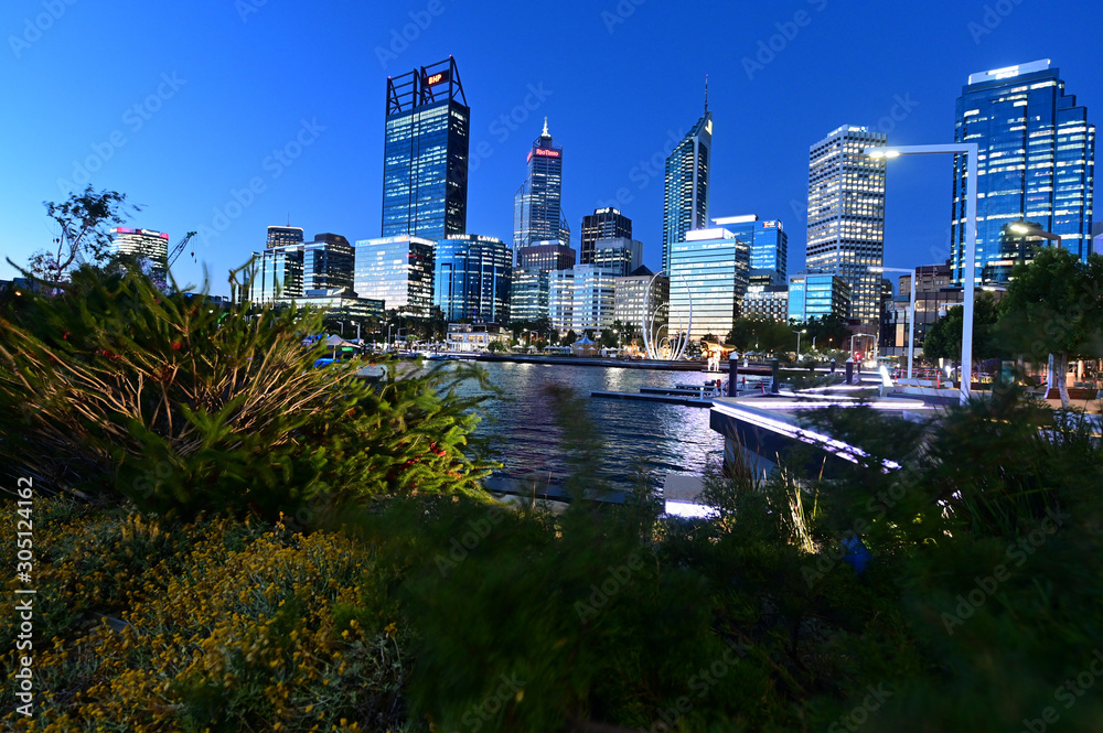 Perth central business center skyline from Elizabeth Quay Pedestrian ...