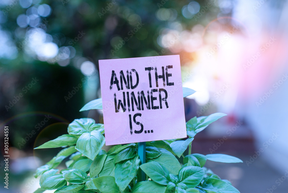 Text sign showing And The Winner Is. Business photo showcasing ...