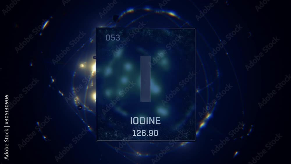 Iodine as Element 53 of the Periodic Table. Seamlessly looping 3D ...