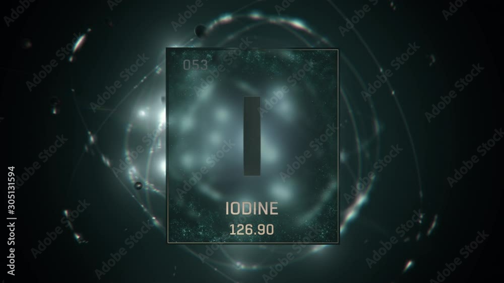 Iodine as Element 53 of the Periodic Table. Seamlessly looping 3D ...