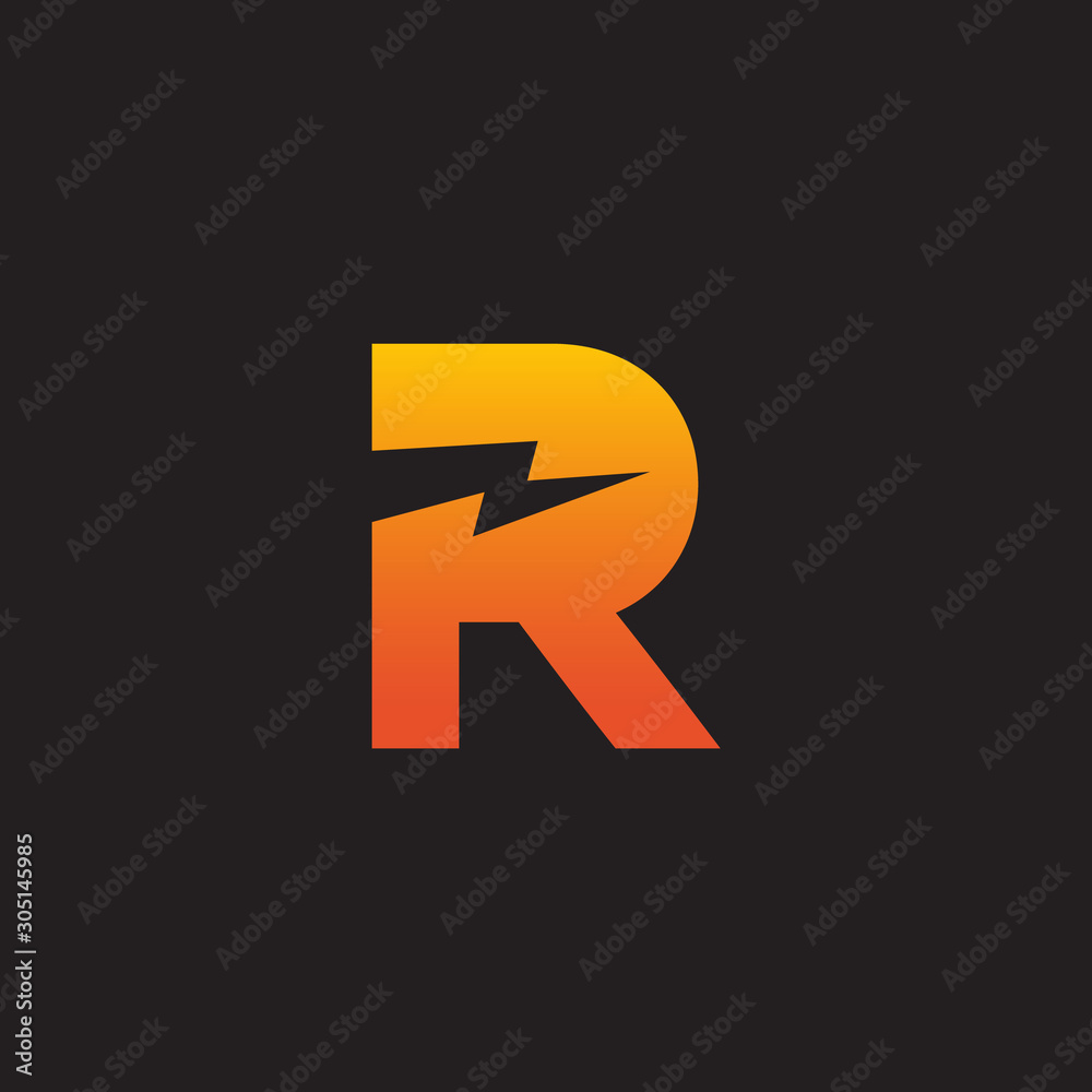 initial letter R icon logo design template with lightning - thunder ...