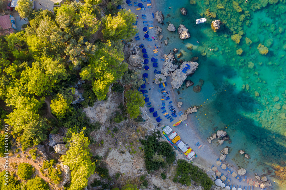 Aerial birds eye view drone photo Anthony Quinn near Ladiko bay on ...