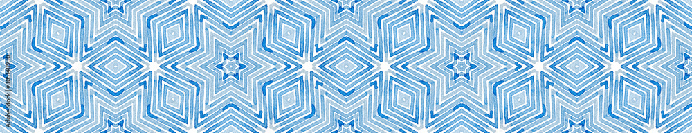 Blue Seamless Border Scroll. Geometric Watercolor Stock Illustration ...