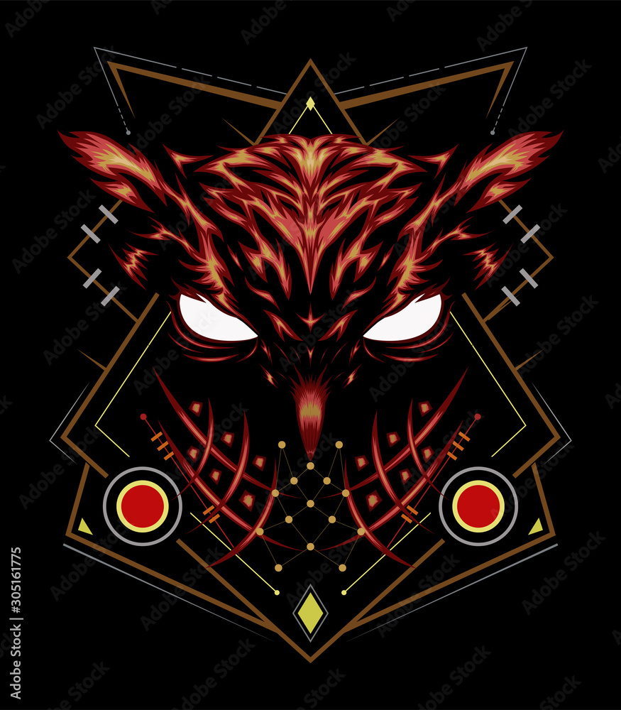 Vector owl. Logo owl, illustration owl with spiritual symbol. fire owl ...