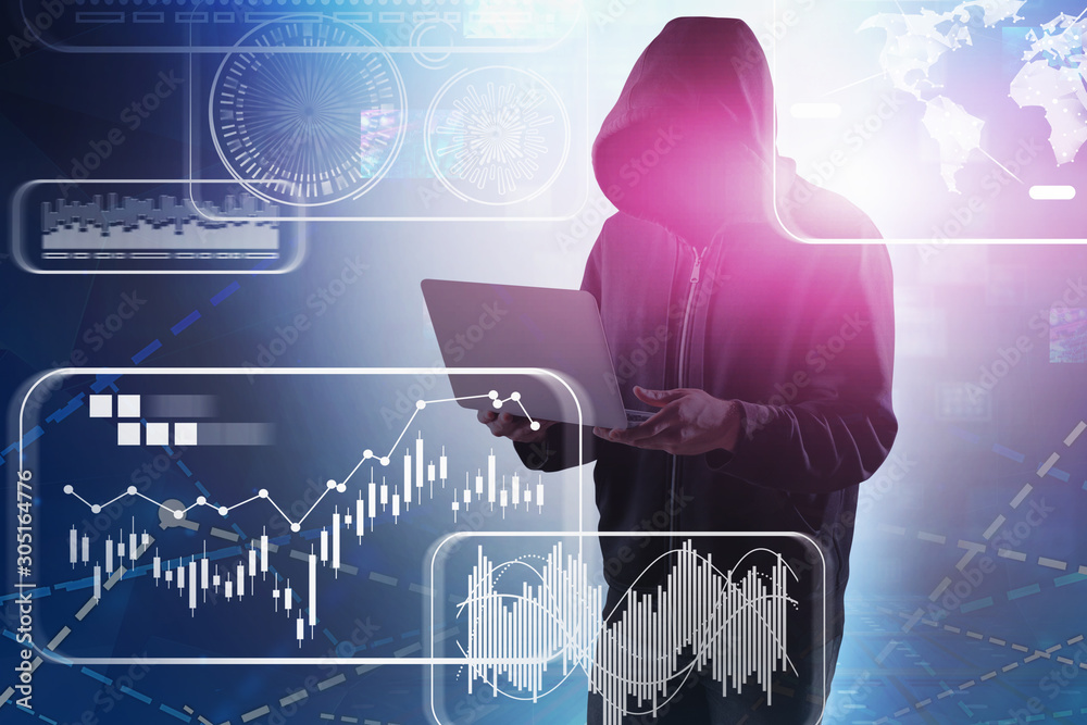 Poster Hacker with laptop, infographic interface – Wall Art | UkPosters