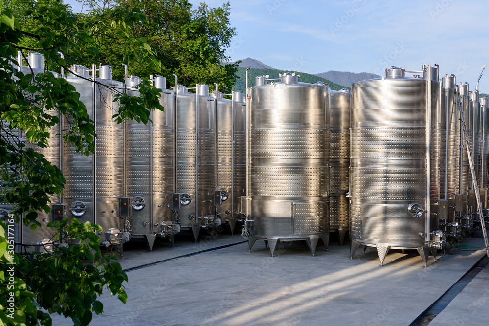 Kvareli, Georgia-May,05 2019:: big cisterns with wine on Kinzmarauli ...
