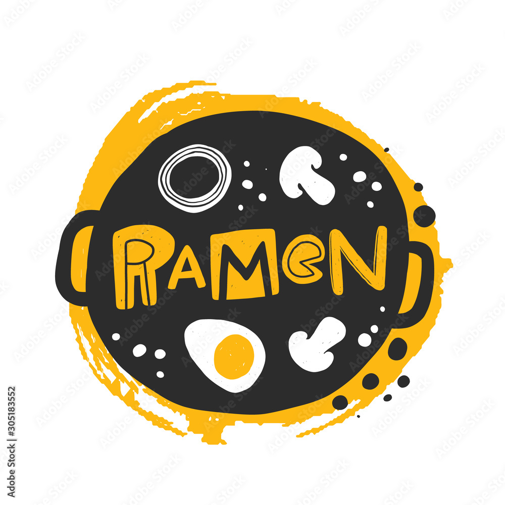 Ramen vector hand drawn illustration. Traditional japanese dish sticker ...