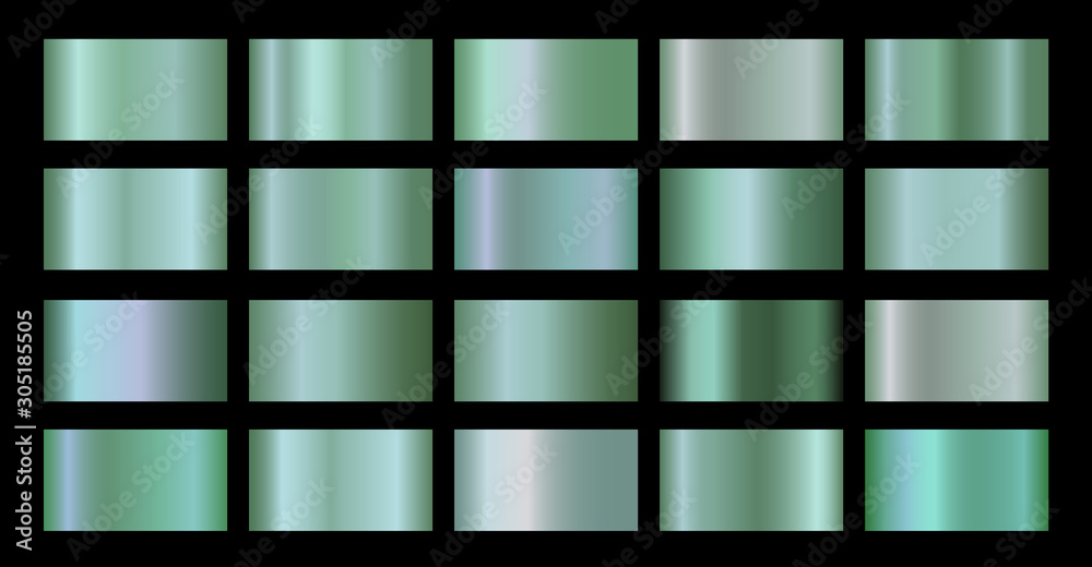 Emerald Green vector gradients set. Glossy shiny metallic green ...