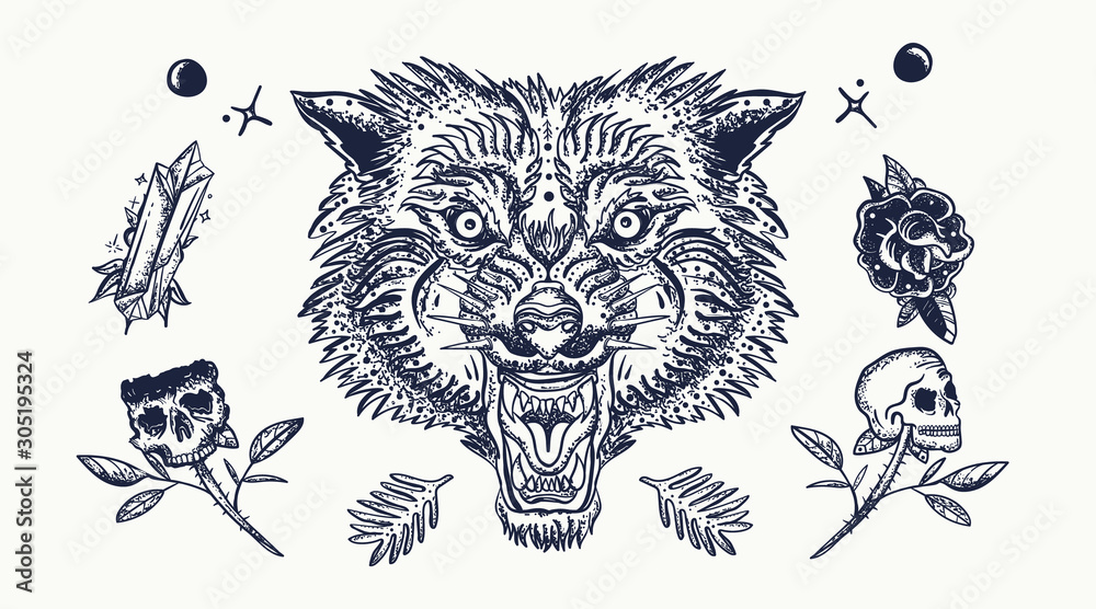 Wolf Skull Flower Tattoo | Best Flower Site