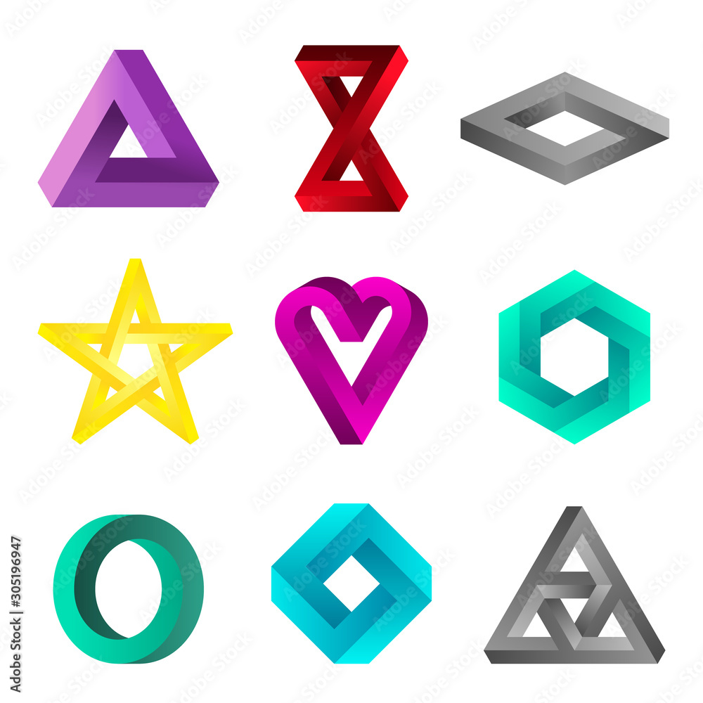 Impossible signs set. Colorful gradient infinite shapes. Impossible ... Impossible signs set. Colorful gradient infinite shapes. Impossible ...