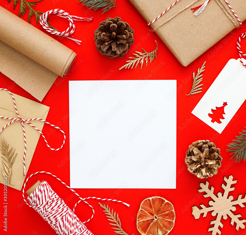 Christmas mockup, concept flat lay. Natural Christmas decorations made ...