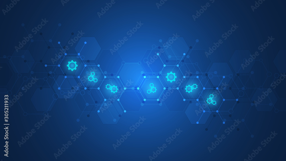 Abstract technical background with gears and cogs icons. Template ...