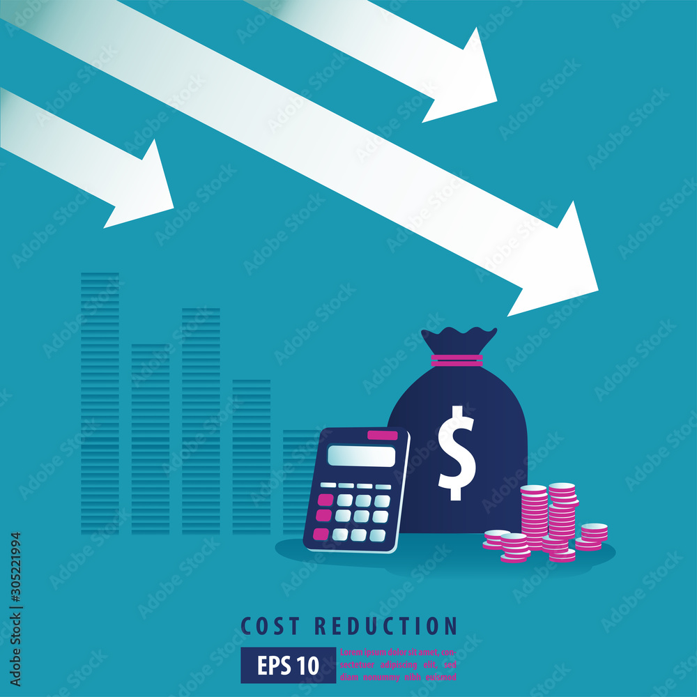 cost reduction strategy and analysis. pile of dollar coin fall down ...