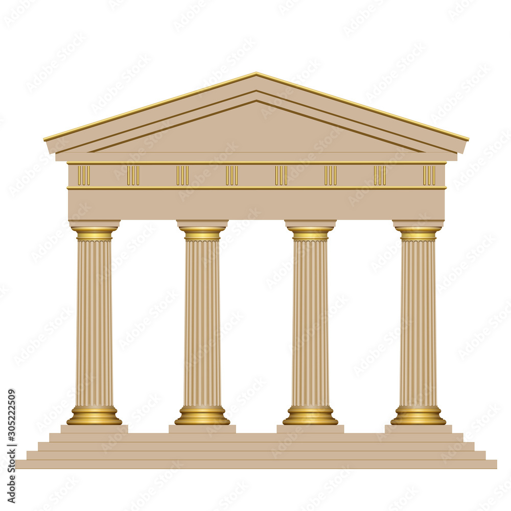 Ancient temple with four columns isolated on white background Stock ...