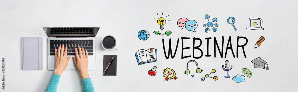 Webinar with person using a laptop computer Stock Photo | Adobe Stock