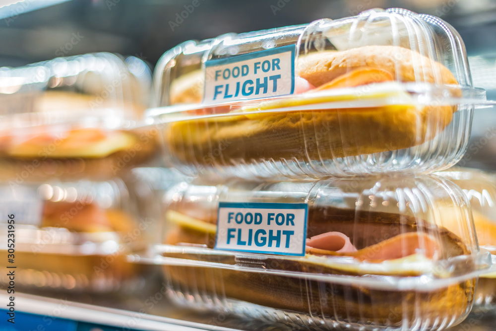 Pre-packaged sandwiches displayed in a commercial refrigerator Stock ...