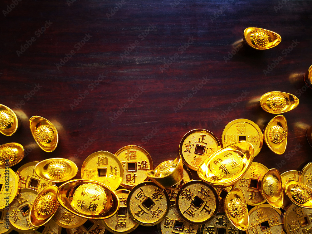 Chinese New Year flat lay series - Traditional Chinese gold ingots ...