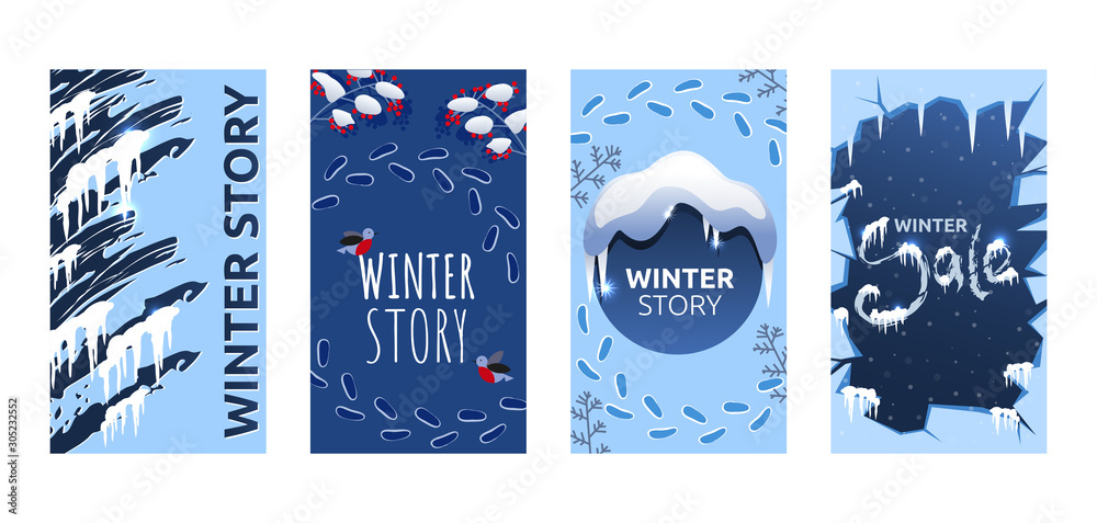 Set of abstract winter backgrounds for social media stories. Colorful ...