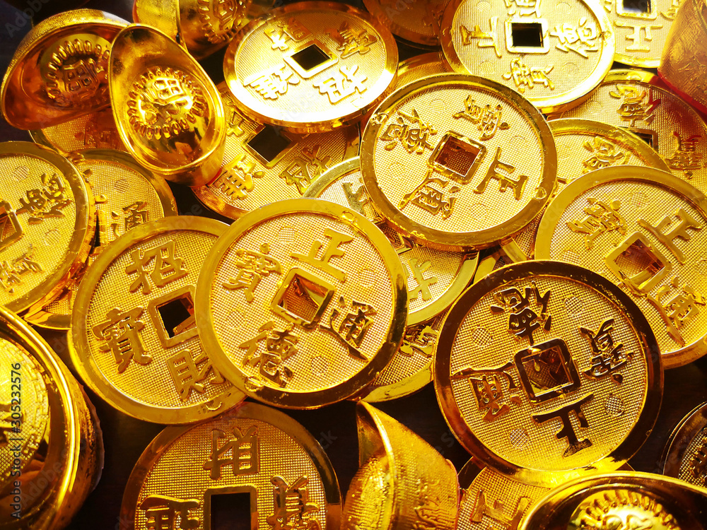 Chinese New Year flat lay series - Traditional Chinese gold ingots ...