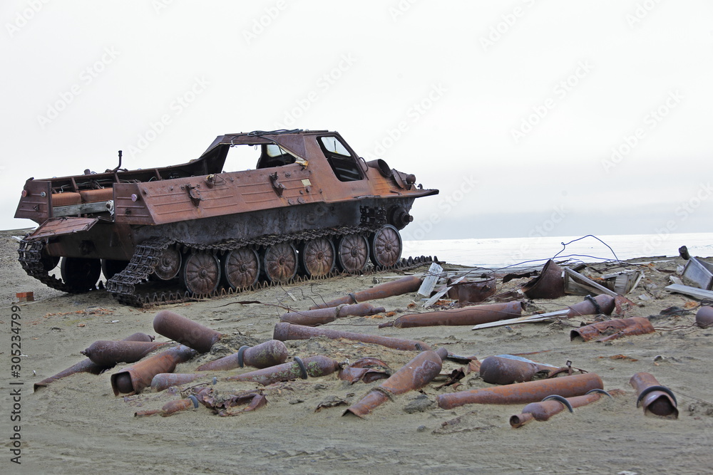 Photo & Art Print amphibious vehicle and piles of scrap metal waste in ...