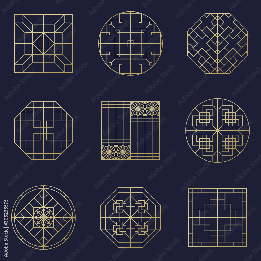 Asian frame set in vintage style. Traditional chinese ornaments for ...