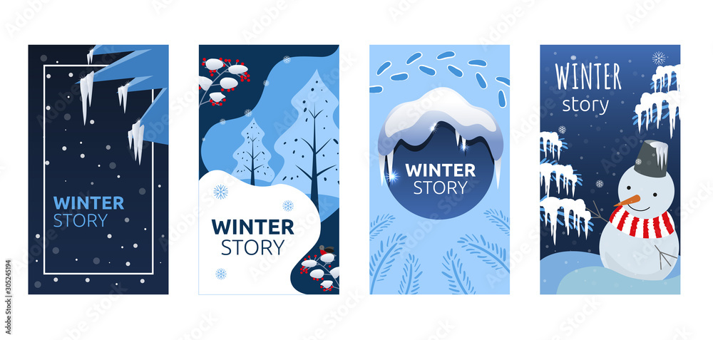 Set of abstract winter backgrounds for social media stories. Colorful ...