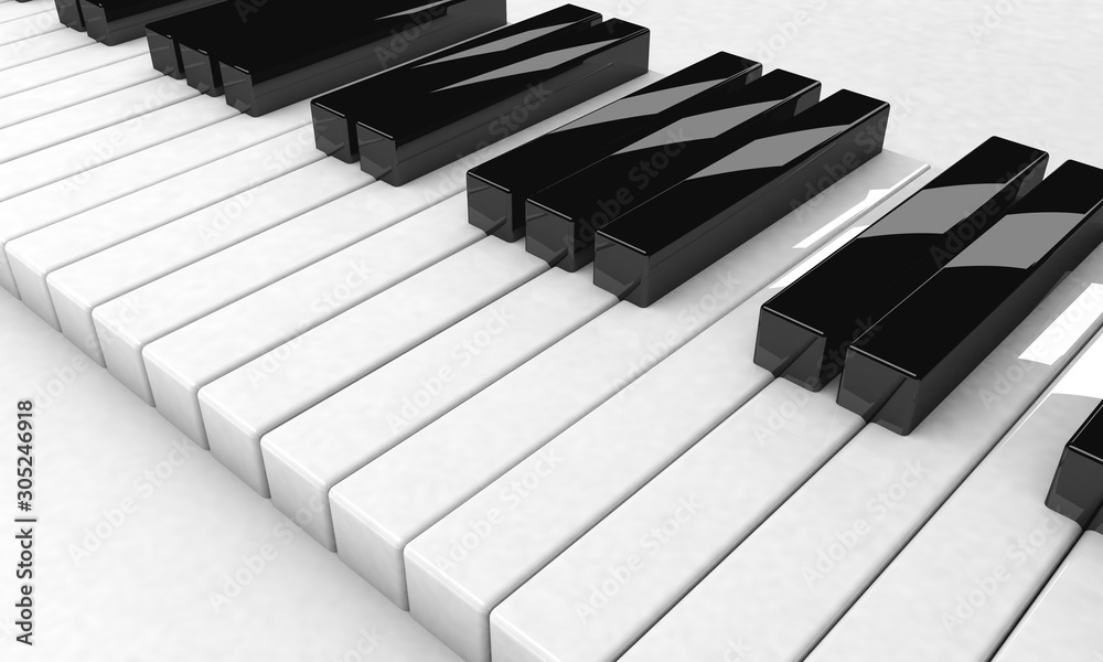 3D render, Piano keys with treble clef notes . Musical background Stock ...