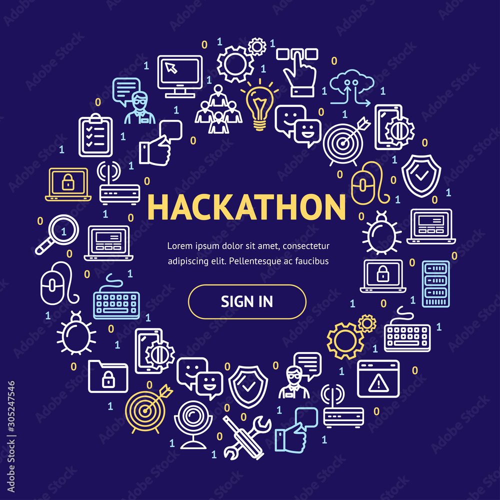 Hackathon Signs Round Design Template Thin Line Icon Concept. Vector ...