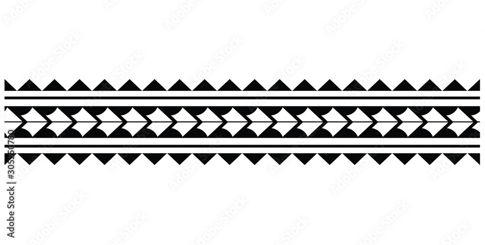 Polynesian band tribal tattoo. Set of ethnic seamless black and white ...
