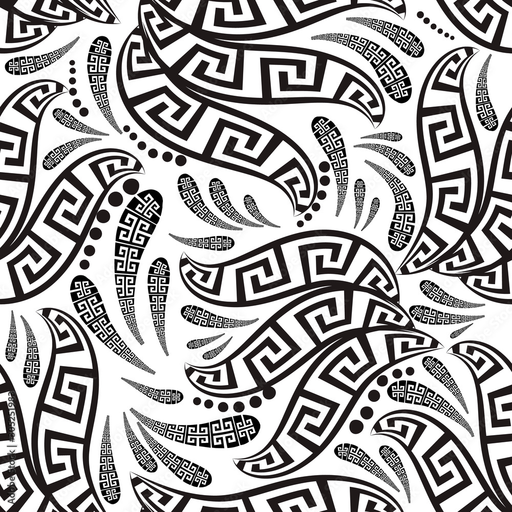 Floral greek seamless pattern. Vector abstract patterned black and ...