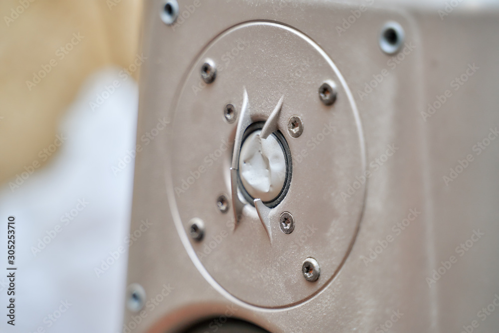 damaged tweeter on speaker system. bad, substandard sound. poor quality ...