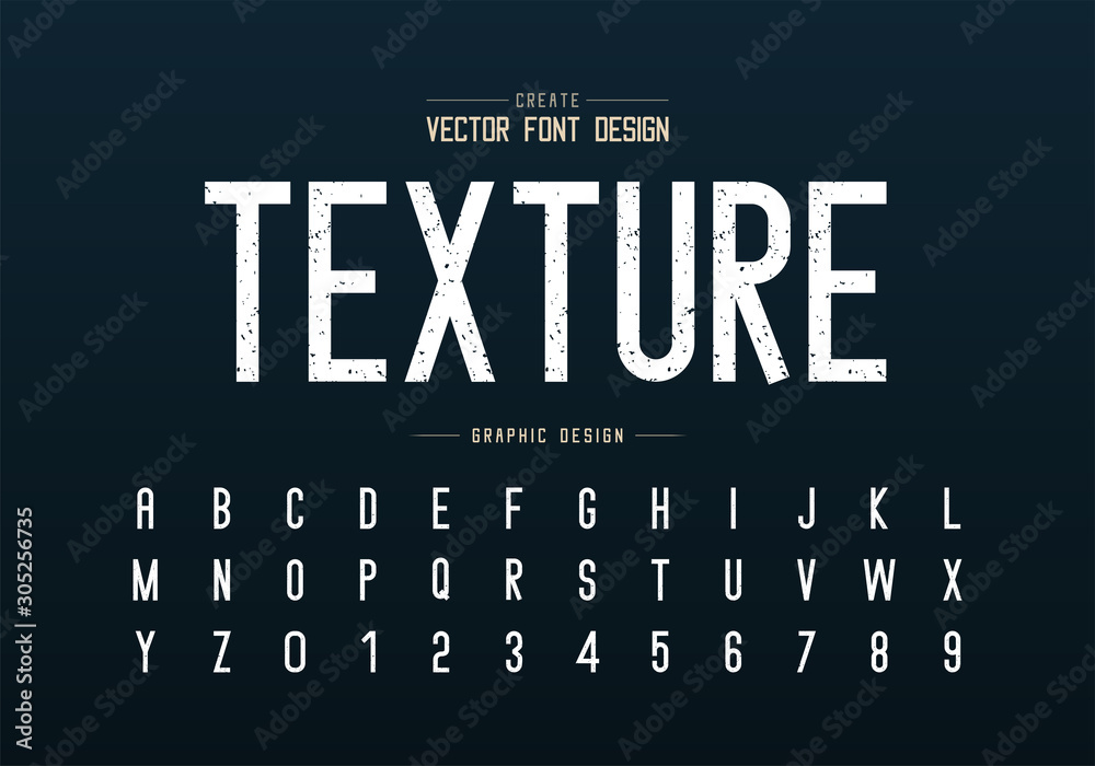 Texture font and alphabet vector, Rough letter typeface and number ...